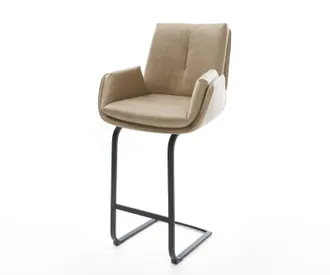DELIFE Barstuhl Clea-Flex Mikrofaser Beige Vintage Freischwinger Flach Metall Schwarz, Barst&uuml;hle