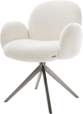 DELIFE Esszimmerstuhl Nube-Flex mit Armlehnen Kreuzgestell breit Graphit Boucl&eacute; Soft Beige 360&deg; drehbar Wippfunktion Taschenfederkern