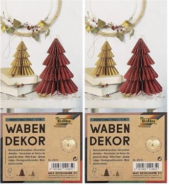 Folia 49213 - Wabendekor Berry Xmas Trees, Weihnachtsanh&auml;nger 2er Set, H&ouml;he ca. 20 und 13 cm, Faltbare Weihnachtsdeko f&uuml;r innen, Rot/Beige (Packung mit 2)