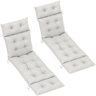 OUTSUNNY Lot de 2 matelas bains de soleil chaises longues style Chesterfield tissu gris clair