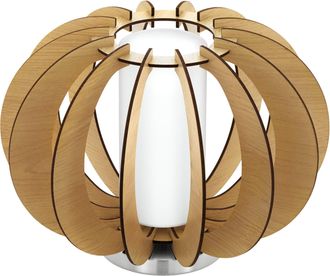 Eglo Tischlampe Stellato 1, Nachttisch Stahl in nickel-matt, Holz, Glas in ahorn, weiss E27 Fassung