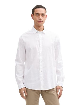 Tom Tailor Tom Tailor Regular Fit Hemd mit Leinenanteil, Sapphire Blue Chambray, L