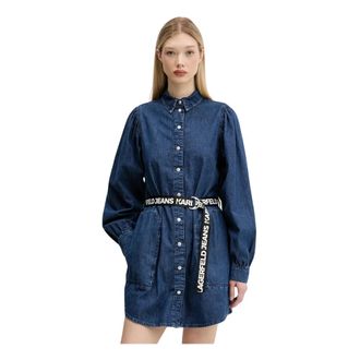 Karl Lagerfeld Robe chemise en jean &agrave; manches bouffantes - Femme - Robes - Bleu - Taille: 42 FR