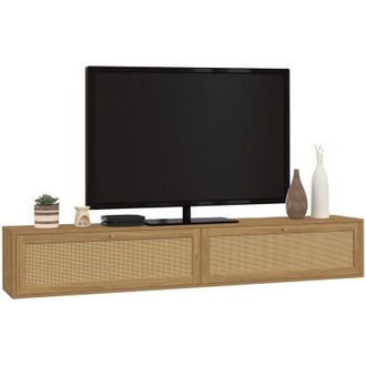 IDMarket H&auml;nge-TV-M&ouml;bel 180 cm HANAE 2 T&uuml;ren mit nat&uuml;rlichem Effekt Rohrgeflecht