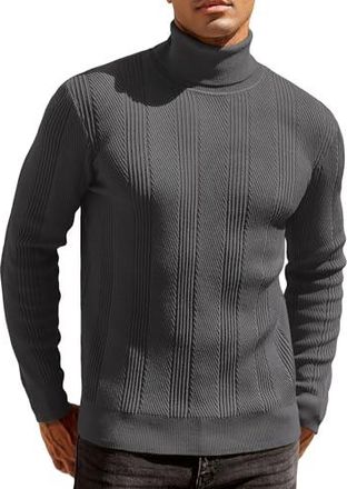 Coofandy Pull Col Roulé Homme Pull Tricot Côtelé Pulls Col Montant Chaud Slim Fit Pullover Basique Casual Hiver Sweater Gris foncé 3XL