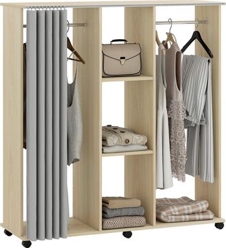 HOMCOM Kleiderschrank Mobiles Aufbewahrungsm&ouml;bel 6 Rollen 120L x 40l x 128H cm in Naturholz