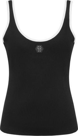 Philipp Plein Femme, Tops, Noir, Taille: 40 FR Tank Top Hexagon