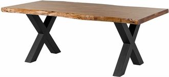 Massivmoebel24 Table &agrave; manger 180x90 en bois dacacia brun pieds en X anthracite mat FREEFORM 5