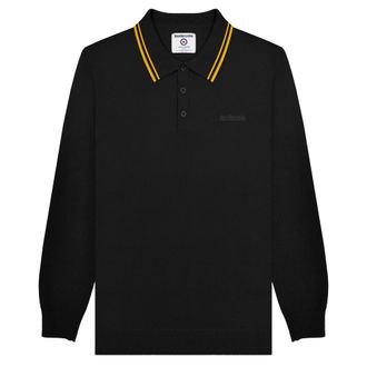 Lambretta Poloshirt Mit kontrastfarbenen Streifen für Herren Langärmlig (Schwarz/Gold)