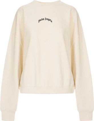 Palm Angels Femme, Sweatshirts et sweats &agrave; capuche, Blanc, Taille: 42 FR Curved Logo Loose Crop Crew