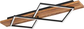 Eglo LED Deckenleuchte Boyal, Deckenlampe 2-flammig, Wohnzimmerlampe aus rustikalem Holz und schwarzem Metall, Lampe Decke FSC zertifiziert, warmwei&szlig;, 78 c