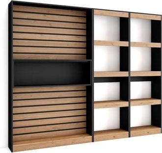 Skraut Home | Bücherregal Bibliothek | Bookshelf, Bookcase | 230x186x25cm | Wohnzimmer, Esszimmer, Büro | Aufbewahrungsregal | Moderner Stil | Eiche Schwarz