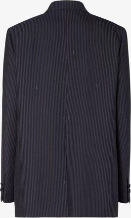 Fendi Double-Breasted Pinstriped Wool Blazer - Navy