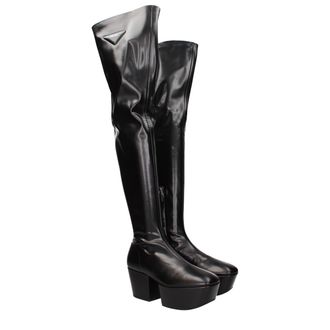 Prada Womens Black Leather Over The Knee Shoe