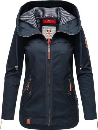 Navahoo Damen Jacke Fr&uuml;hling &Uuml;bergangsjacke Parka Mantel Kapuze B692 [B692-Wek-Navy-Gepunktet-Gr.S]