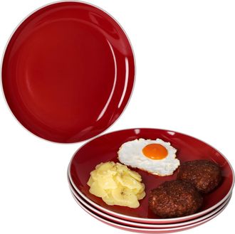 MamboCat Linus rot 4er Set Speiseteller Ø 27 cm 4 Personen dunkelroter Essteller mit weißer Kante große Platte Beilagenteller skandinavisches Steingut-Geschirr