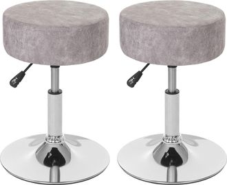 Mendler 2er-Set Hocker HWC-C22, Sitzhocker Schminkhocker, höhenverstellbar Ø 35cm - Wildlederimitat, Vintage grau