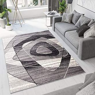Tapiso Dream Tapis de Salon Chambre Salle &agrave; Manger Adulte Bureau Design Moderne Noir Gris Cr&egrave;me Motif G&eacute;om&eacute;trique Poil Court Fin Doux L&eacute;ger R&eacute;sistant 160 x 2