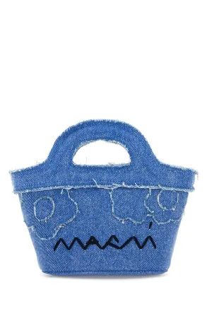 Marni Denim Textured Top Handle Bag - Blue