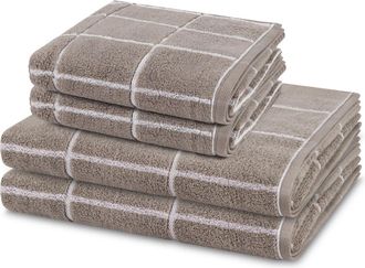 ROSS 4er Set Sensual Skin Karo Handt&uuml;cher & Duscht&uuml;cher - Walkfrottee 500 g/m&sup2;, Mit Aloe Vera veredelt, Extra saugstark & hautfreundlich, Allergiker geeign