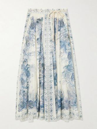 Zimmermann Jupe Longue En Coton Imprimé À Fronces Et À Ceinture Wanderlust - Bleu
