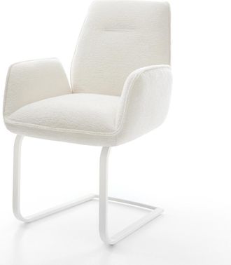 DELIFE Freischwinger Zoa-Flex Bouclé Soft Beige Freischwinger flach Weiß Taschenfederkern, Esszimmerstühle