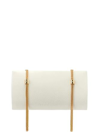 Elisabetta Franchi logo python texture clutch bag - Nude