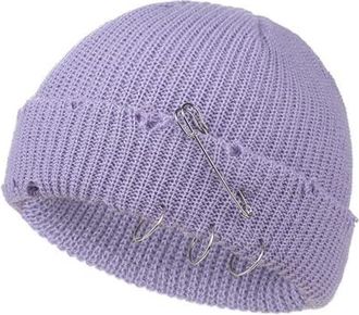 Generic Bonnet tricot&eacute; avec d&eacute;coration et &eacute;pingle unisexe c&ocirc;tel&eacute; doux unisexe pour homme et femme, bonnet dhiver en tricot doux et chaud, 01-violet clair, tai