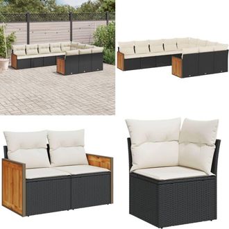 vidaXL 10-tlg. Garten-Sofagarnitur mit Kissen Schwarz Poly Rattan - Gartenm&ouml;bel - Rattan M&ouml;bel - Lounge Set - Gartenlounge - Esstischgarnitur - Home & Living