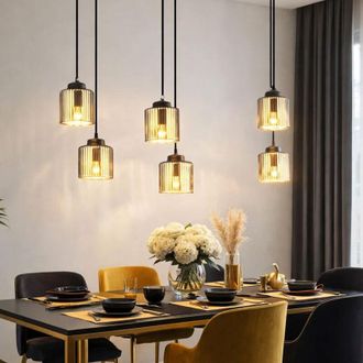 Globo Lighting LED Pendelleuchte 6 flammig H&auml;ngelampe Glas verchromt Esstischleuchte schwarz, 6x 9W 6x 810lm warmwei&szlig;, L x H 83 x 120 cm