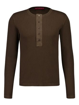 Gucci Geripptes Henley-Hemd - Braun