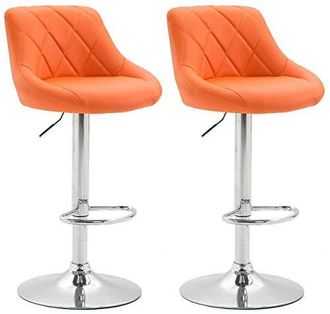 Clp Lot De 2 Tabourets De Bar R&eacute;glable en Hauteur Lazio Similicuir I Chaise Haute Confortable Dossier Et Repose-Pied I Pi&egrave;tement en M&eacute;tal, Couleur:Orange