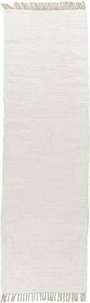 THEKO | Dhurry Teppich aus 100% Baumwolle Flachgewebe Teppich Happy Cotton | handgewebt | Farbe: Wei&szlig; | 70x250 cm