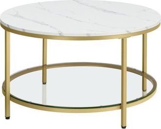 Vasagle Table Basse, Table de Salon, Table Canapé Apéro, Façon Marbre, Support en Verre Trempé, Facile à Assembler, pour Salon, Style Moderne, Blanc Marbré
