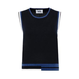 Alpha Studio Kurzes Tanktop mit Kontrastkanten - - Tops - Damen - Blau - L