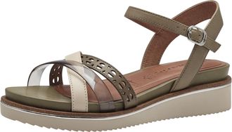 Tamaris Damen Plateau Sandalen Leder Sommer; SAGE/grün; 36 EU