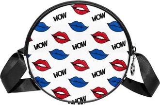 Generic Sac &agrave; bandouli&egrave;re rond pour femme, motif yeux amusants, l&egrave;vres, petit sac &agrave; bandouli&egrave;re avec fermeture &eacute;clair, bretelles r&eacute;glables, sac &agrave; main rond d&eacute;