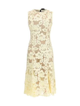Self Portrait Womens Dress Crochet Lace Midi Yellow Polyester