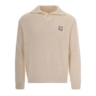 Maison Kitsun&eacute; Gerippter Polo-Pullover aus Baumwolle - - Knitwear - Herren - Beige - L