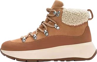 FitFlop F-Mode Damen-Stiefelette mit Teddy-Kragen, warmes Wildleder, Schn&uuml;rstiefelette, W&uuml;stenbraun, Gr&ouml;&szlig;e 41, Desert Tan, 42 EU