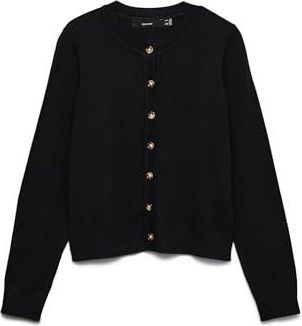 Vero Moda Vmsaba Plain Ls O-Neck Cardigan Noos uni à col Rond, Noir, M Femme