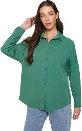 Trendyol Chemise Droite &agrave; Manches Longues Grande Taille pour Femme, Kaki, 40 Grande