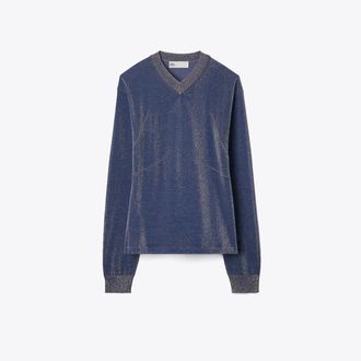 Tory Burch Damen Pullover in Metallic mit V-Ausschnitt