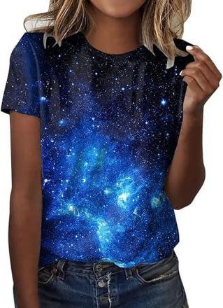 Generic Hauts d&eacute;t&eacute; galaxie &agrave; manches courtes tendance pour la course &agrave; pied T-shirts d&eacute;contract&eacute;s 2025 graphique ample mignon ciel &eacute;toil&eacute; imprim&eacute; tendance 202