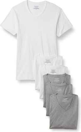 Amazon Essentials Herren Unterhemd Mit V-Ausschnitt, Atmungsaktiv, Baumwolle, 6er-Pack, Mittelgrau Meliert/Wei&szlig;, XXL