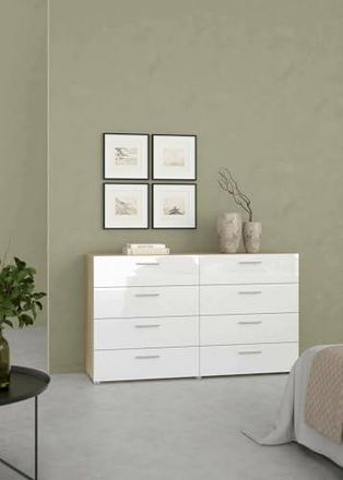 Dmora Kommode Cosette, Wohnzimmerbuffet, Wohnzimmer-Sideboard, Moderne K&uuml;chen-Speisekammer, 140x40 h83 cm, Eiche und Wei&szlig;