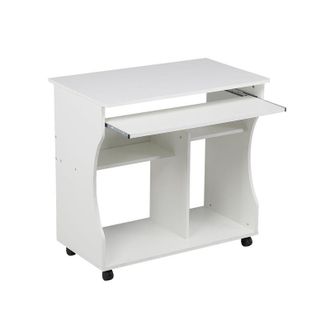 Yaheetech Yaheetech - Bureau informatique &agrave; roulettes 80,1 x 48,1 x 76,2 cm - Support clavier coulissant 74,1 x 23,5 cm - 4 &eacute;tag&egrave;res - MDF blanc