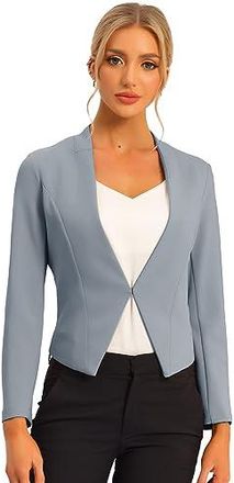 Allegra K Blazer Court Femme Décontracté à Manches Longues et Col en V Cardigan Veste Blazer Gris Foncé-2 M