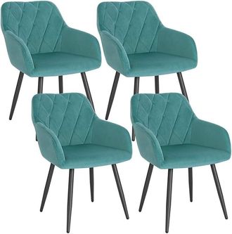Woltu Woltu - Lot de 4 Chaise Salle &agrave; Manger Chaise de Cuisine en Velours, Assis Rembourr&eacute; et Pieds en M&eacute;tal, Vert Turc
