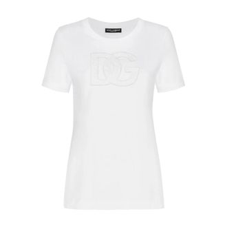 Dolce & Gabbana Jersey T-Shirt mit DG-Logo-Patch - - Tops - Damen - Wei&szlig; - S